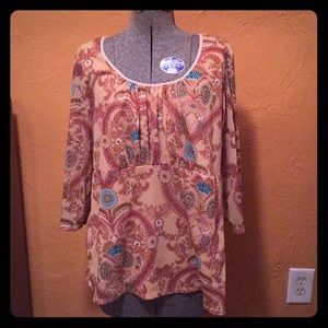 Elementz | Tops | Patterned 34 Length Peasant Shirt | Poshmark